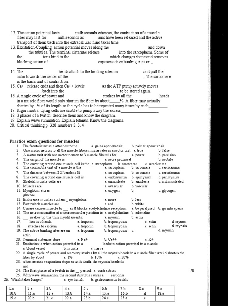 Practice Exam Questions For Muscles | PDF | Skeletal Muscle | Muscle ...