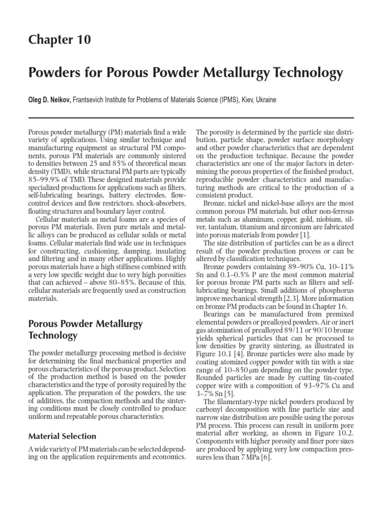 Chapter 10 Powders For Porous Powder Metallurgy Technology | PDF ...