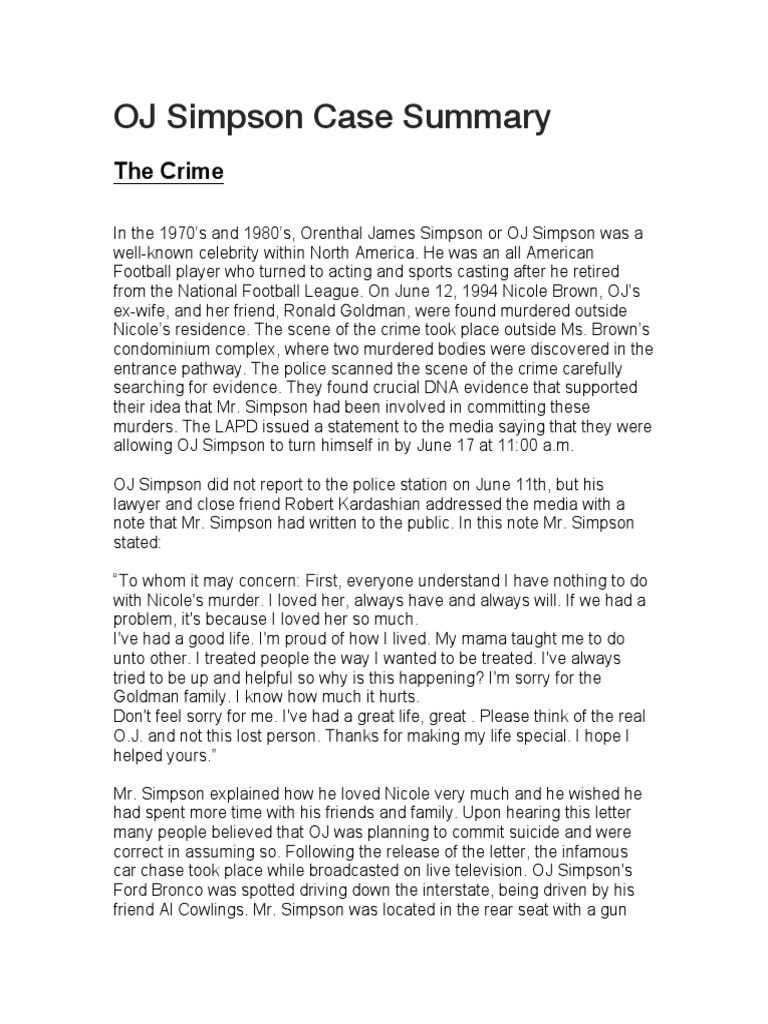 OJ Simpson Case Summary: The Crime | PDF | Criminal Law | Criminal ...
