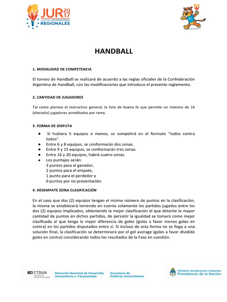 Reglamento Handball | PDF | Deportes atléticos | Deportes