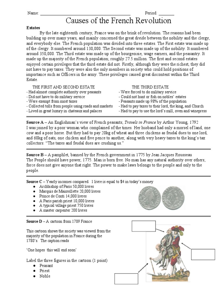 Causes French Revolution Sourcework Worksheet With Key | PDF | France ...