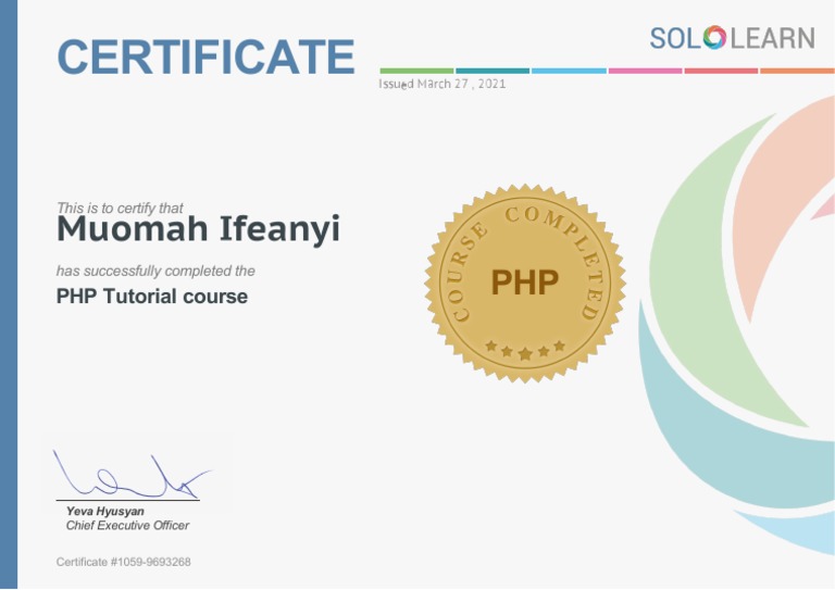 PHP Sololearn Certificate | PDF