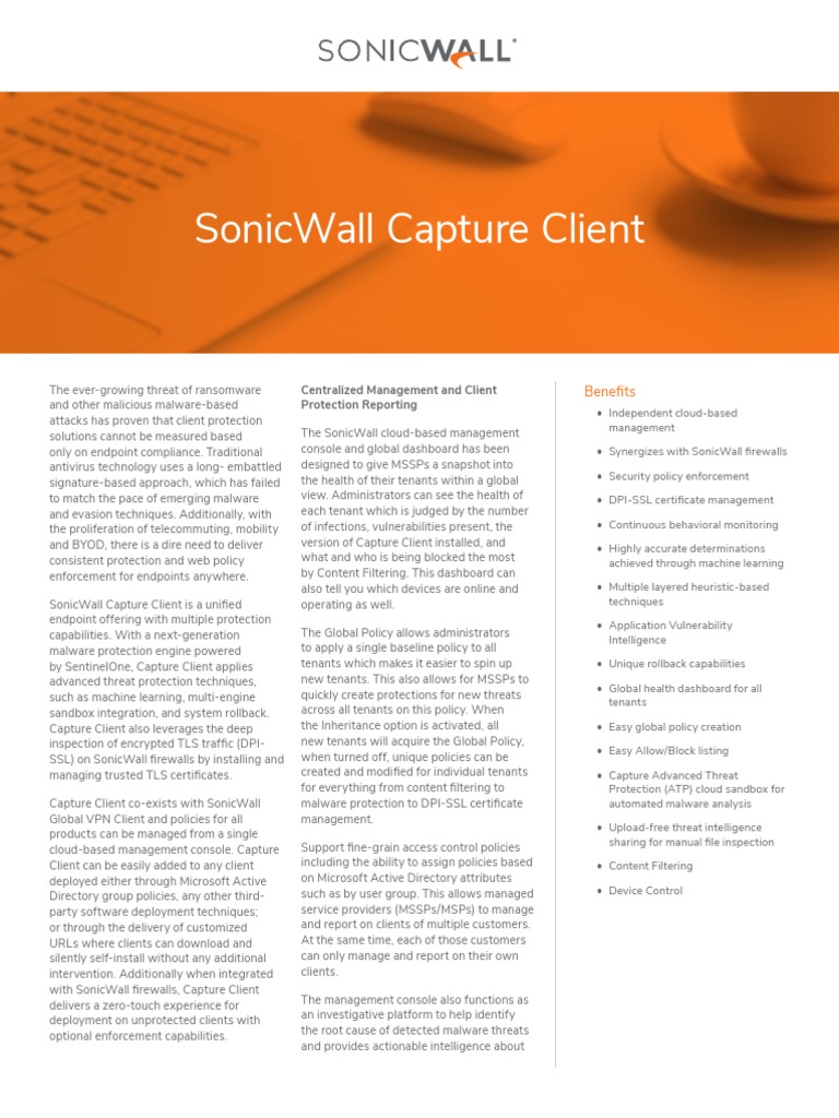 Sonicwall Capture Client: Benefits | PDF | Malware | Cloud Computing