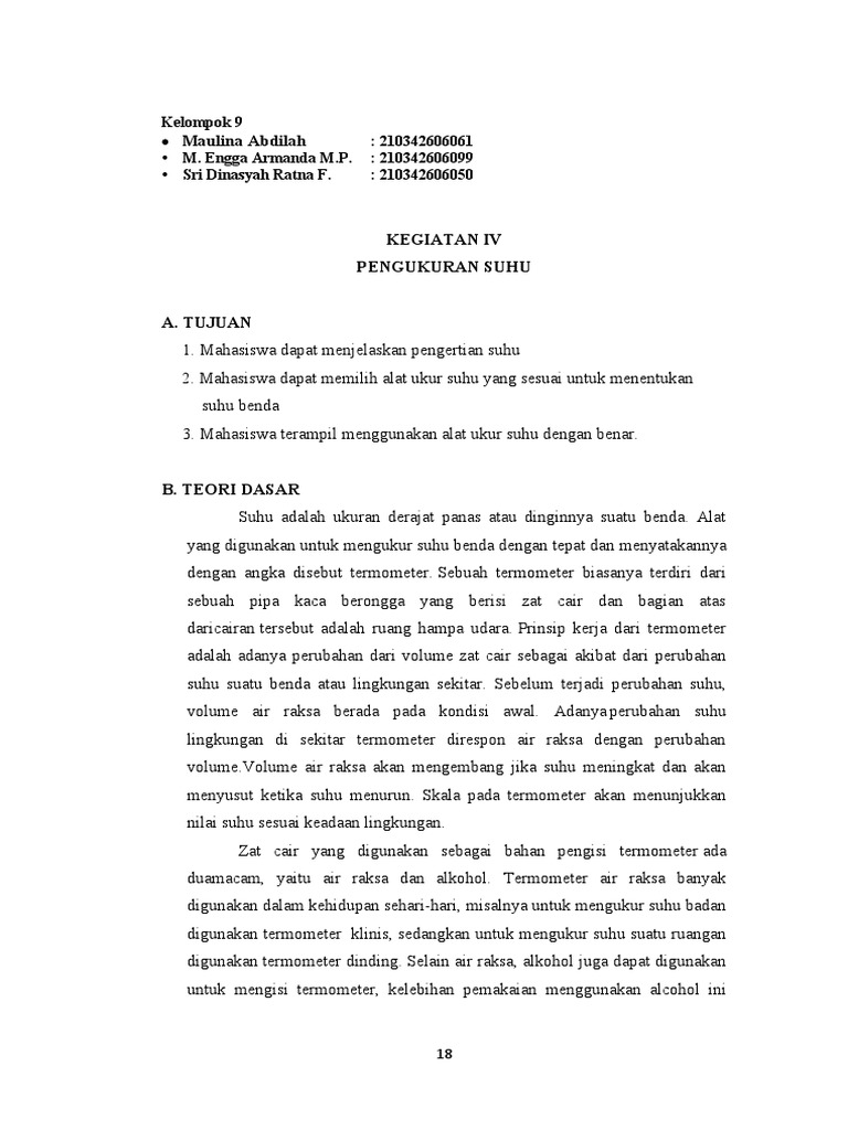 Kegiatan Iv Pengukuran Suhu Kelompok 9 | PDF