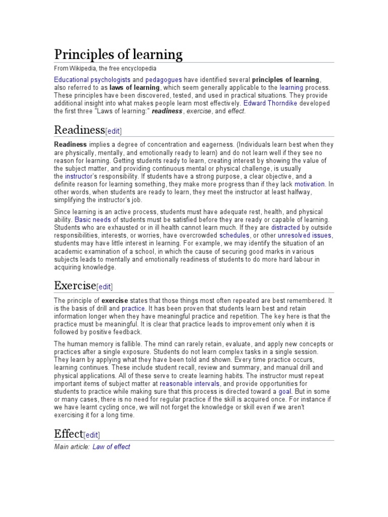 Thorndike Principles of Learning | PDF | Learning | Cognition