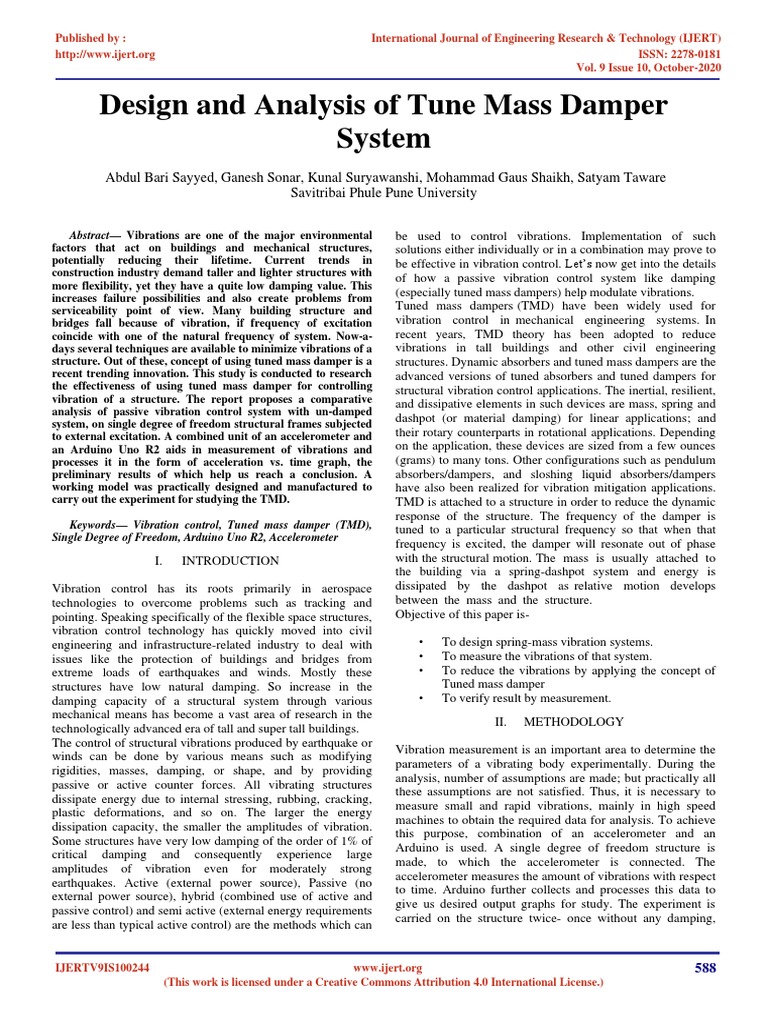 Design and Analysis of Tune Mass Damper System IJERTV9IS100244 | PDF ...