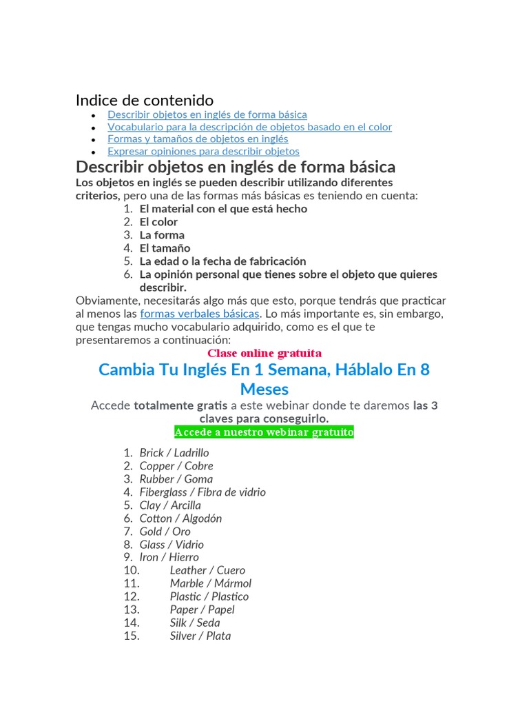 Descripción de objetos en inglés | PDF | Color | Tecnicas artisticas