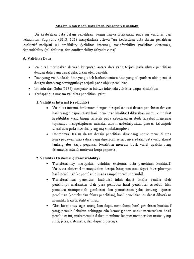 Macam Keabsahan Data Pada Penelitian Kualitatif | PDF