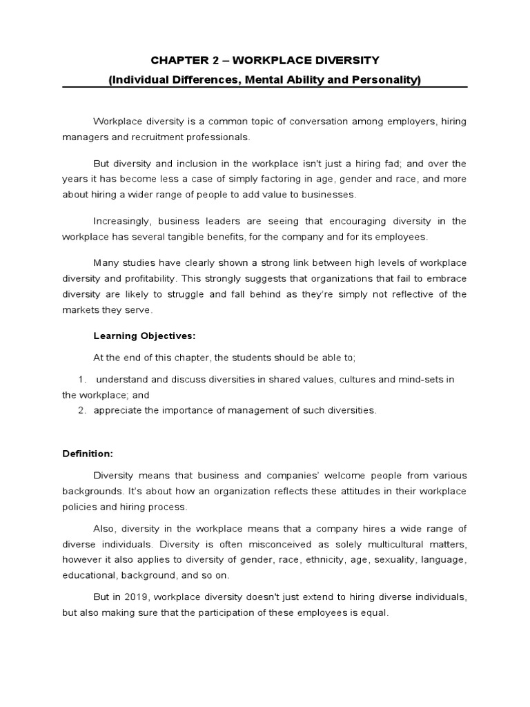 Chapter 2 - WORKPLACE DIVERSITY | PDF | Diversity (Business) | Employment