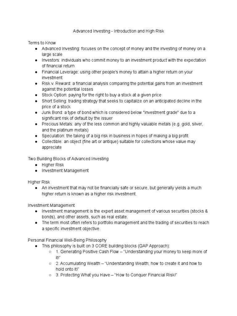 Advanced Investing: Risks and Strategies | PDF | Investing | Modern ...