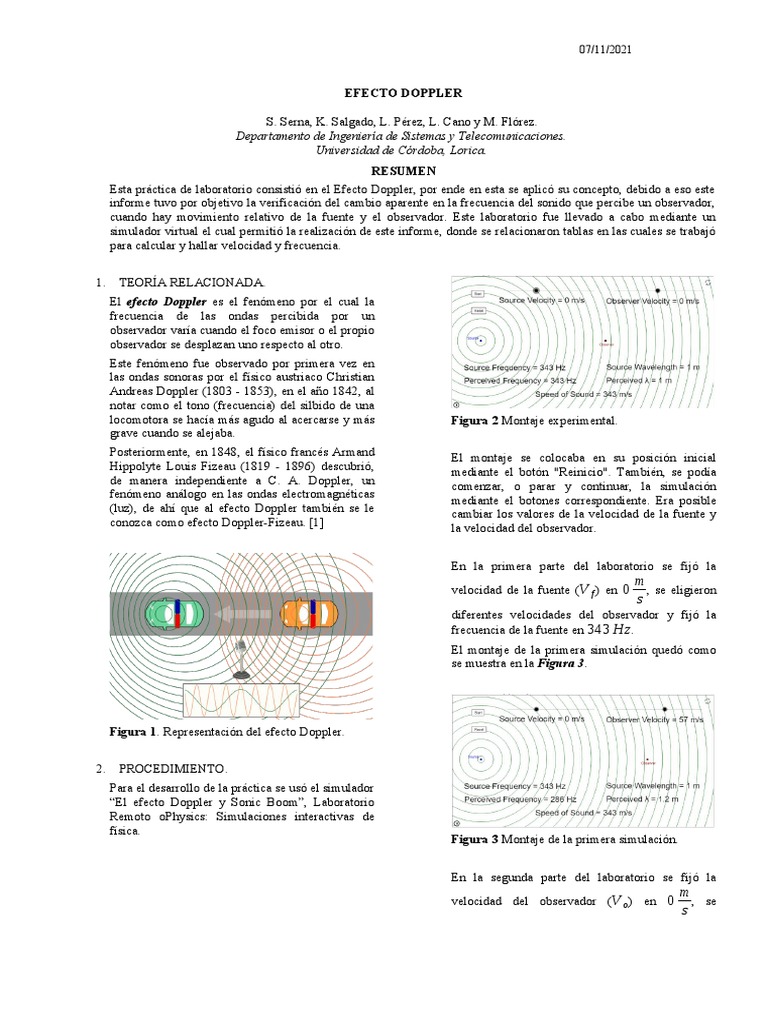 Informe de Laboratorio - Efecto Doppler | PDF | Efecto Doppler | Cantidades fisicas