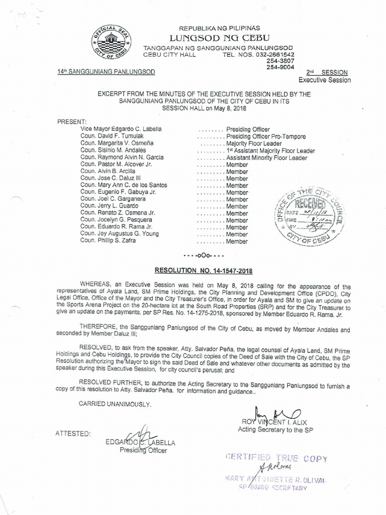 Sanggunian Panlunsod Resolution No. 14-1547-2018 | PDF