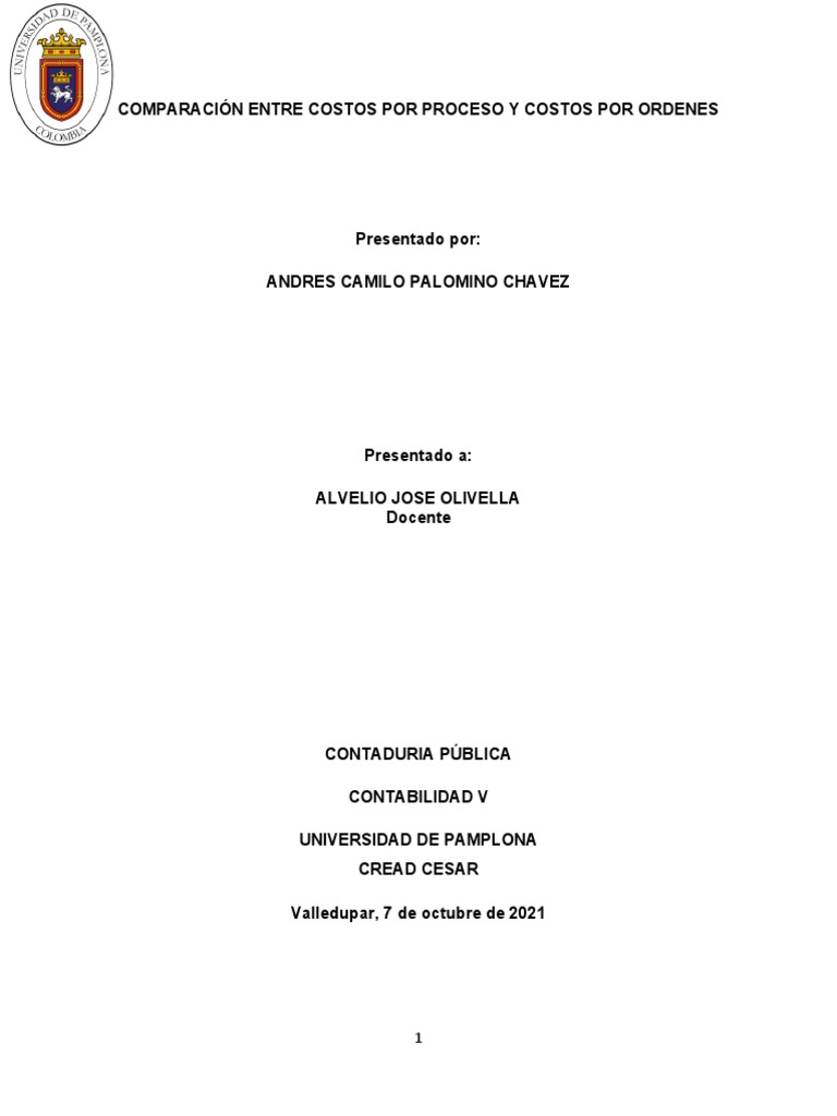 Costos Por Ordenes y Procesos Andres Palomino | PDF