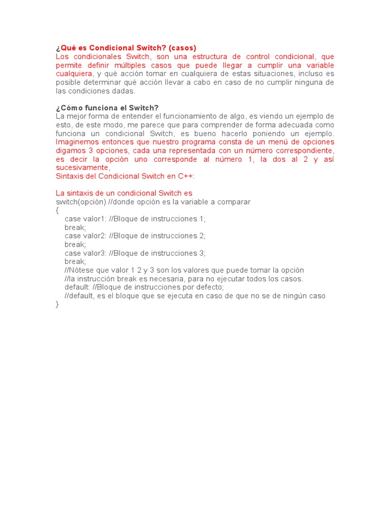 Qué Es Condicional Switch | PDF