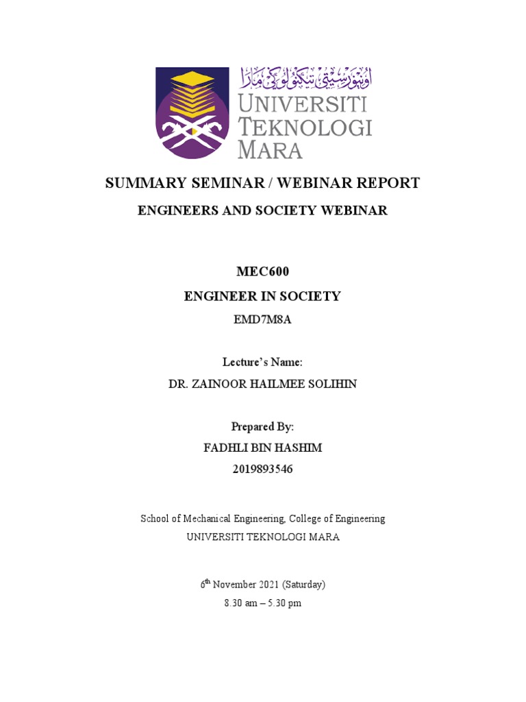 Template Summary Seminar, Webinar Report | Download Free PDF | Engineer ...