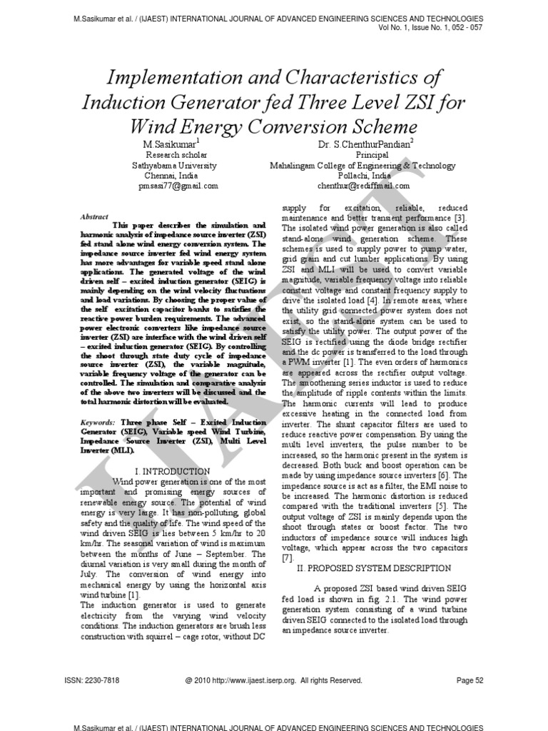 9 IJAEST Volume No 1 Issue No 1 Implementation and Characteristics of Induction Generator Fed ...