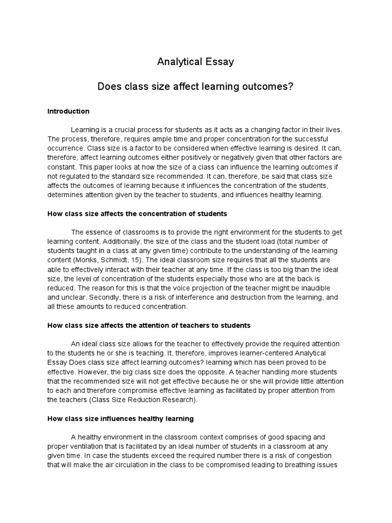 Analytical Essay Does Class Size Affect Learning Outcomes? | PDF ...