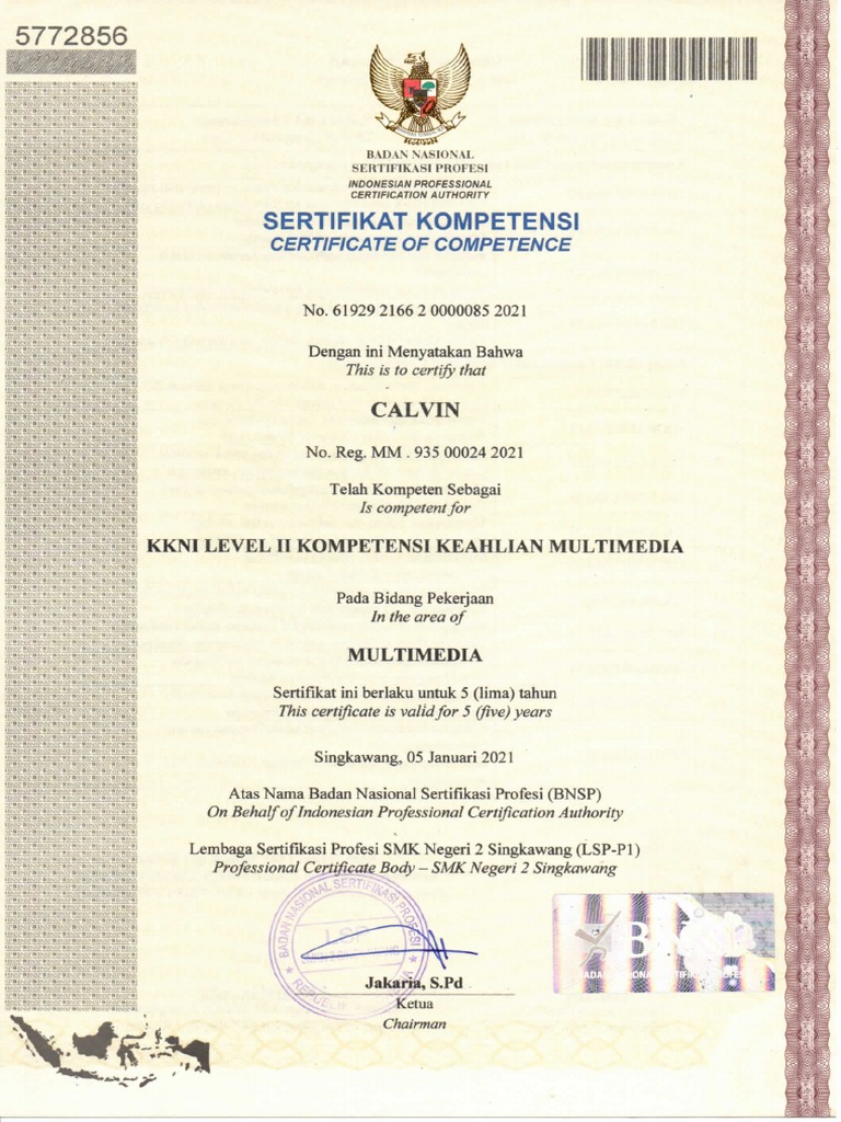 Sertifikat Kompetensi MM 2021 342 | PDF