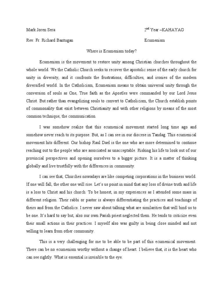 Fr. Chang Reflection Paper | PDF | Religion & Spirituality