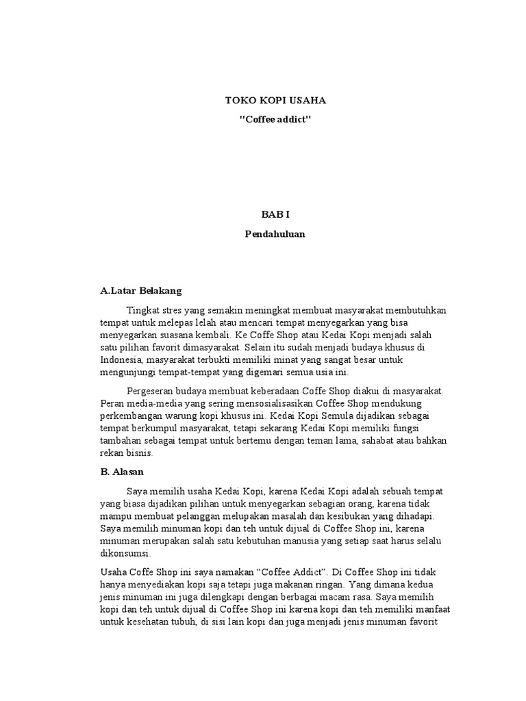 Proposal Membangun Usaha Coffee Shop | PDF