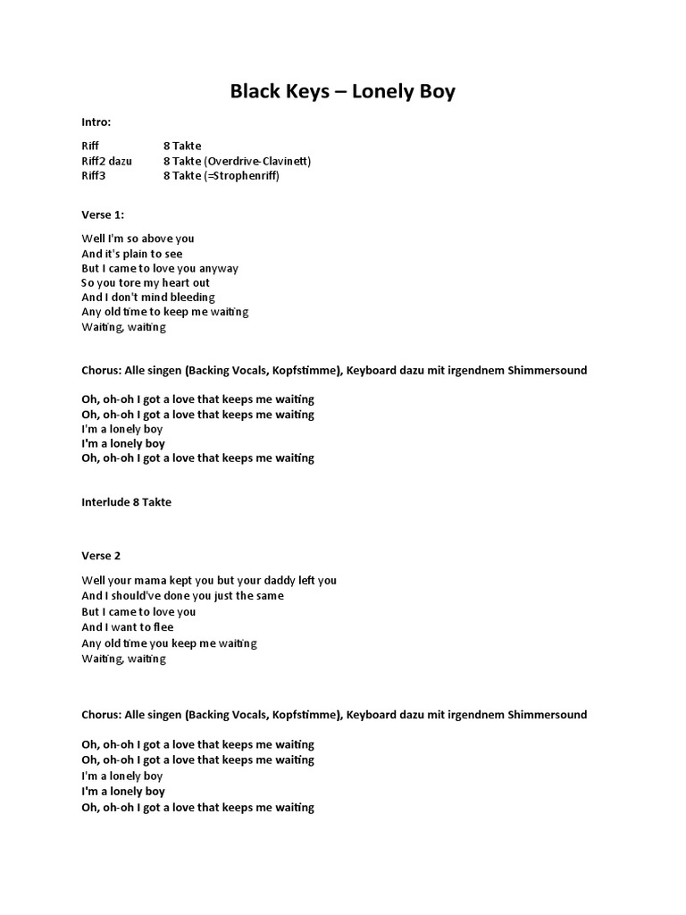 The Black Keys - Lonely Boy | PDF