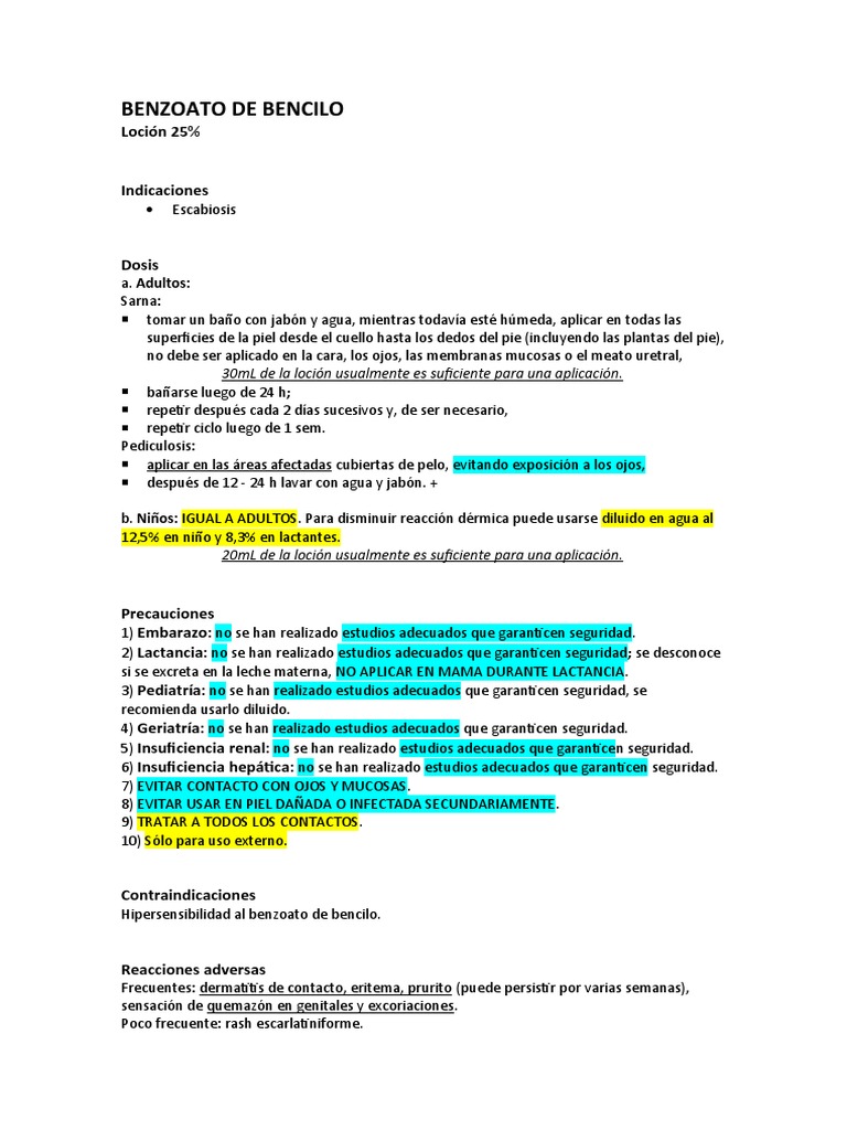 Med - Benzoato de Bencilo 25% | PDF | Enfermedades y trastornos | Medicina Med - Benzoato de Bencilo 25% | PDF | Enfermedades y trastornos | Medicina