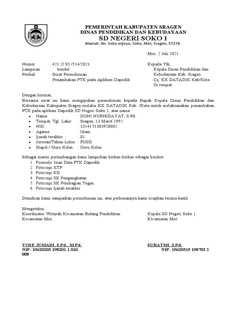 Pengajuan PTK Baru Di Dapodik | PDF