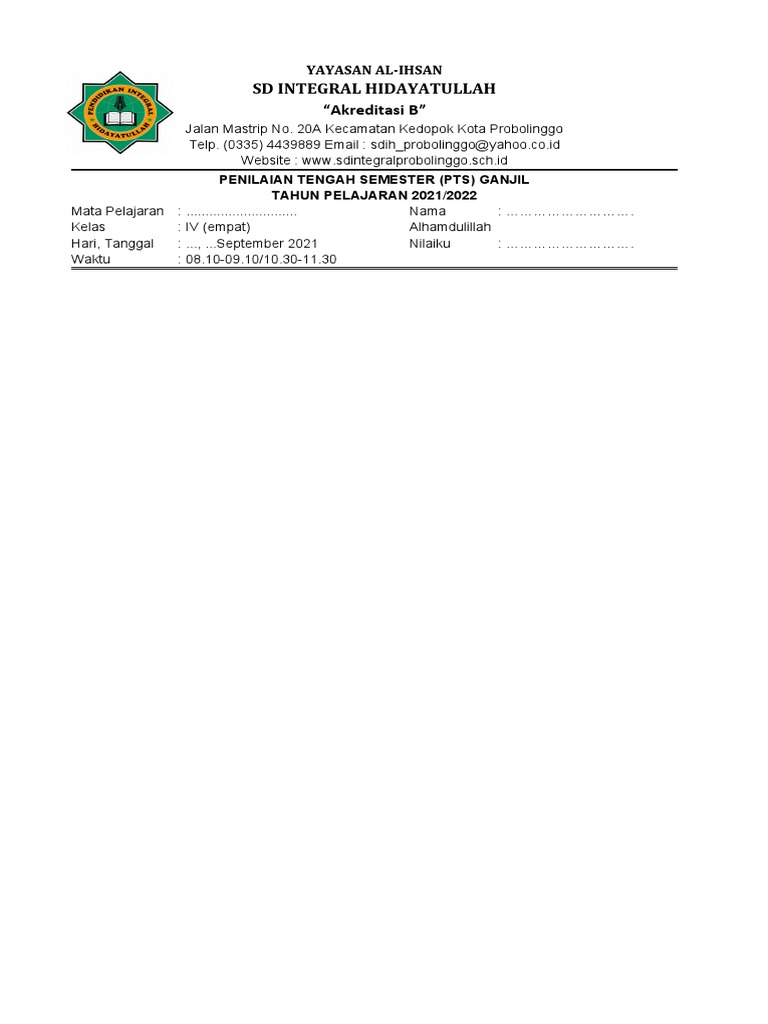 Kop Soal PTS Integral | PDF