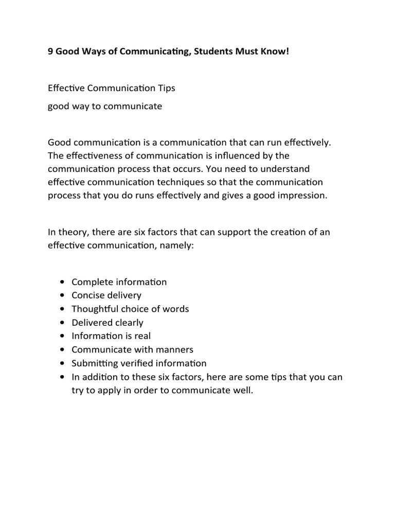 9 Good Ways of Communicating | PDF | Communication | Conversation