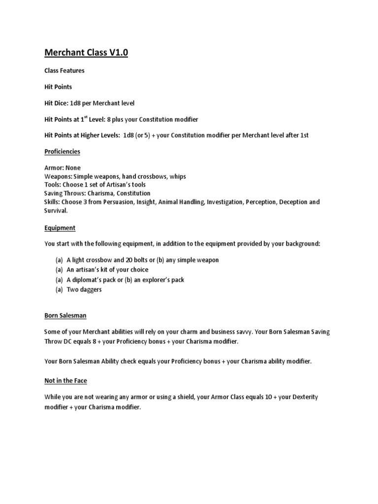 Merchant Class V1 | PDF