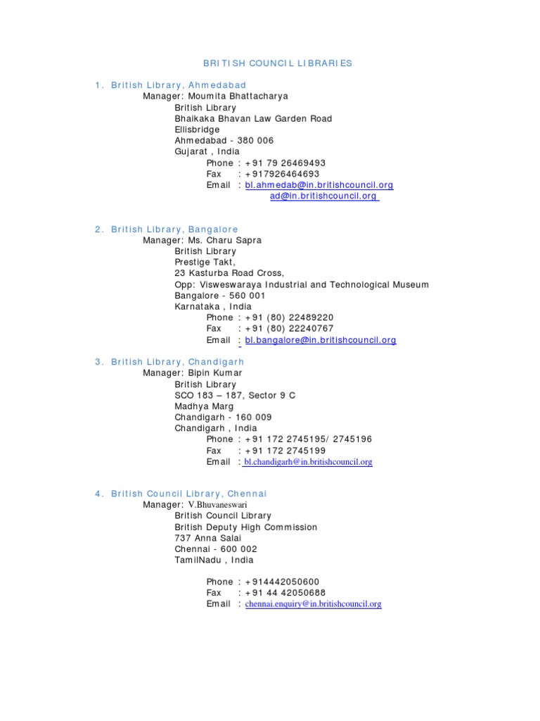 British Council Libraries 1. British Library, Ahmedabad | PDF