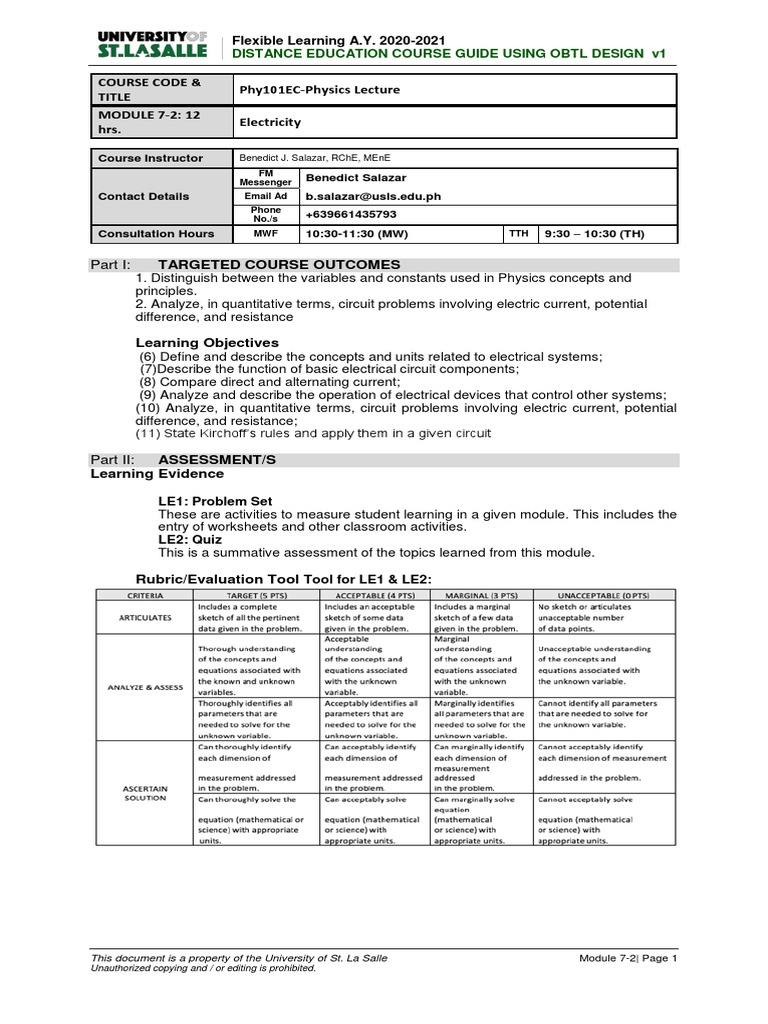 Course Code & Title Phy101EC-Physics Lecture MODULE 7-2: 12 Hrs ...