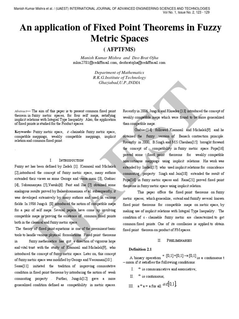 8 Ijaest Volume No 1 Issue No 2 An Application Of Fixed Point Theorems In Fuzzy Metric Spaces 8462