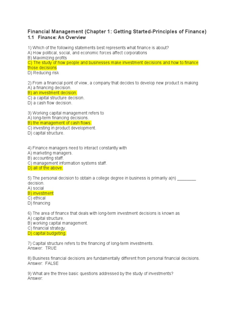 Financial Management (Chapter 1: Getting Started-Principles of Finance) | PDF | Balance Sheet ...