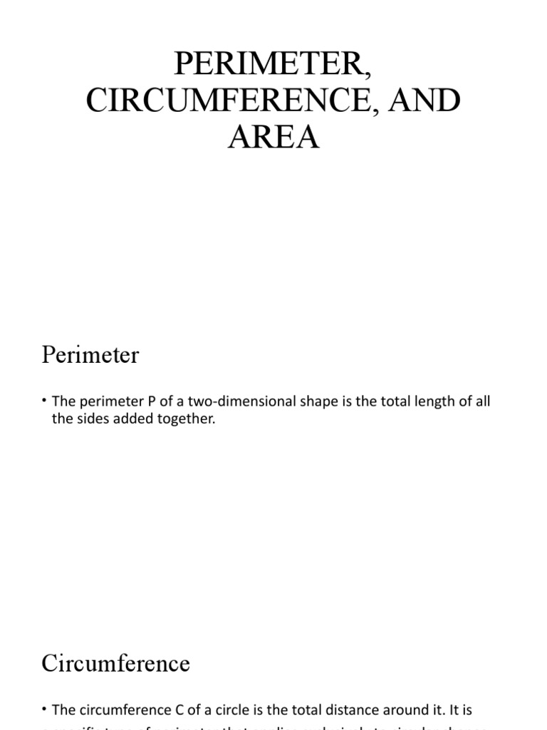 Perimeter, Circumference, and Area | PDF | Area | Elementary Geometry