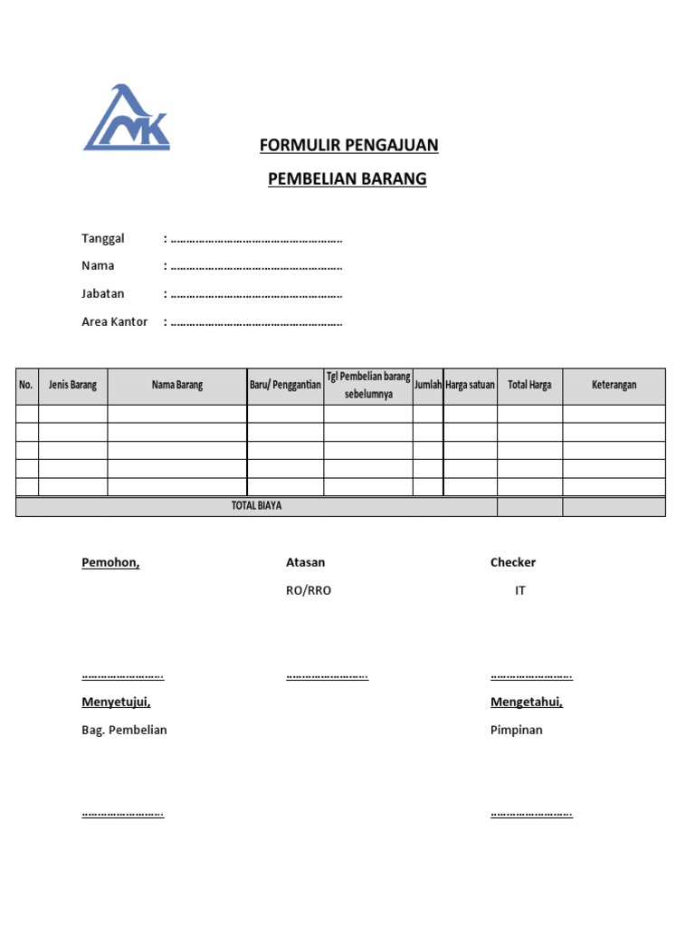 Fom Pengajuan Pembelian Barang | PDF