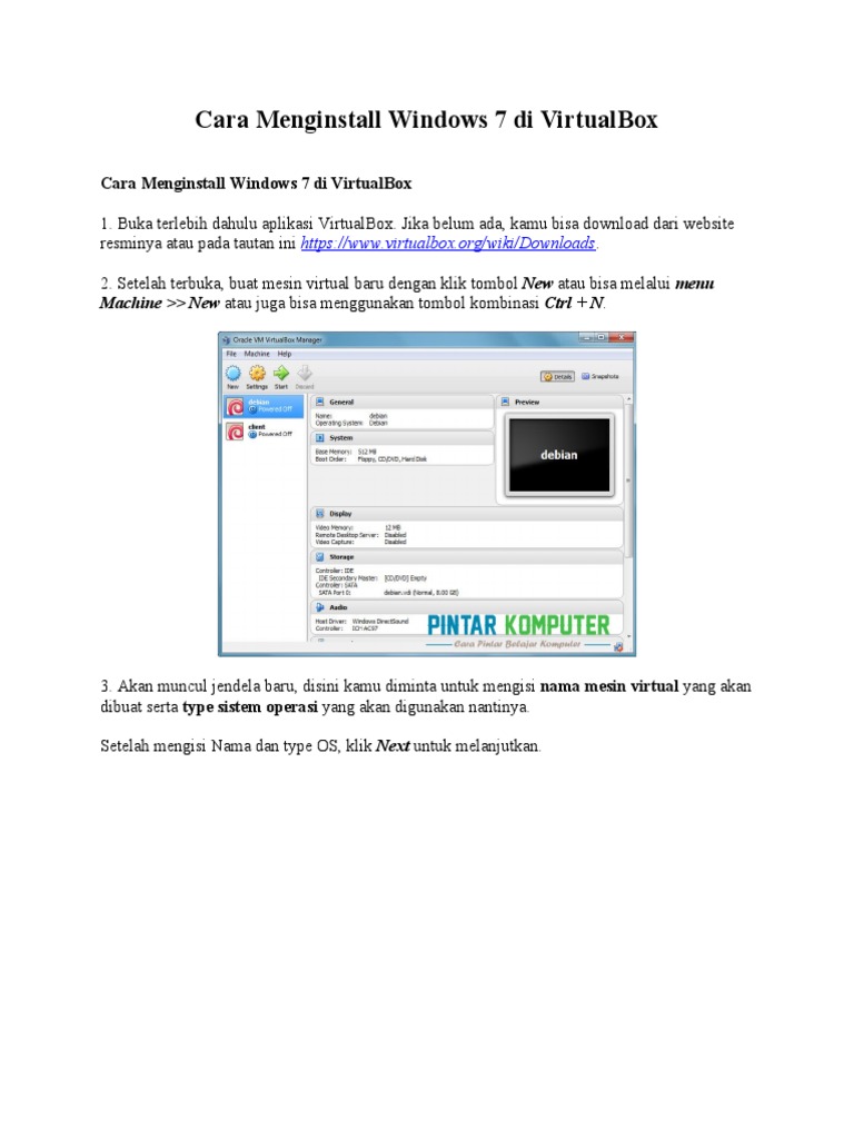Cara Menginstall Windows 7 Di VirtualBox | PDF | Game & Aktivitas | Hukum