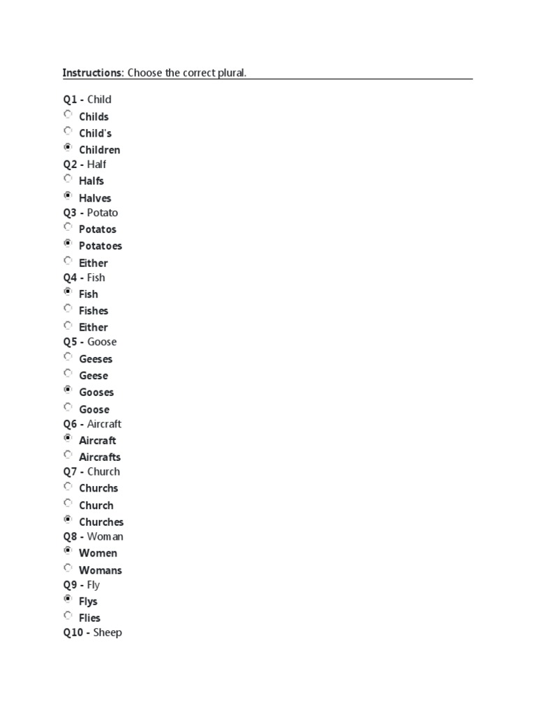 Choose The Correct Plural | PDF | Cooking, Food & Wine