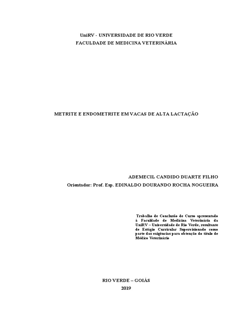 Metrite e Endometrite em Vacas de Alta Lactação | PDF | Vagina ...