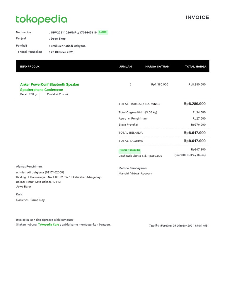 Invoice Anker 5 Benda | PDF