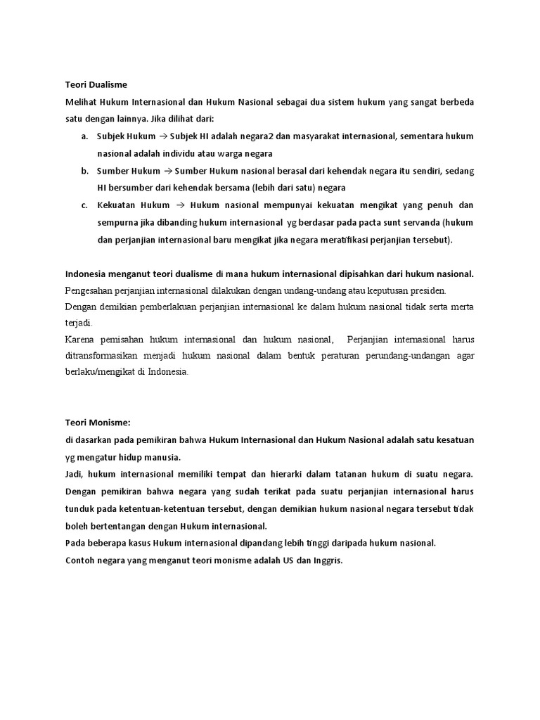 Teori Dualisme dan Monisme dalam Hubungan Hukum Internasional dan ...