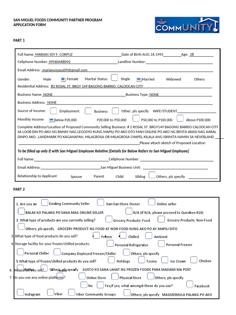 (Application Form) San Miguel Foods Community Selling Program ...