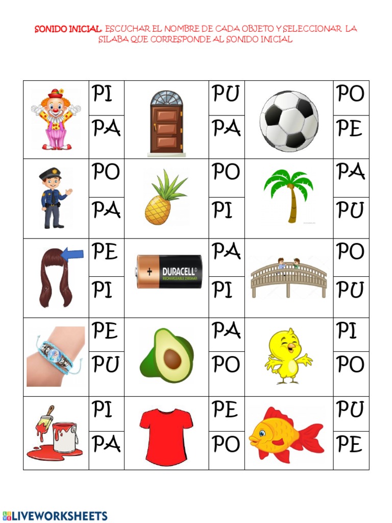 Silabas Iniciales con la Letra P | PDF