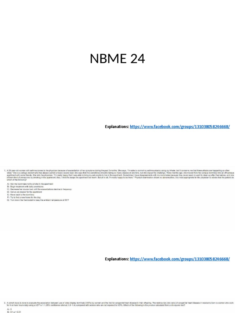Nbme 24 Block 1 4 No Answers Version 2 | PDF