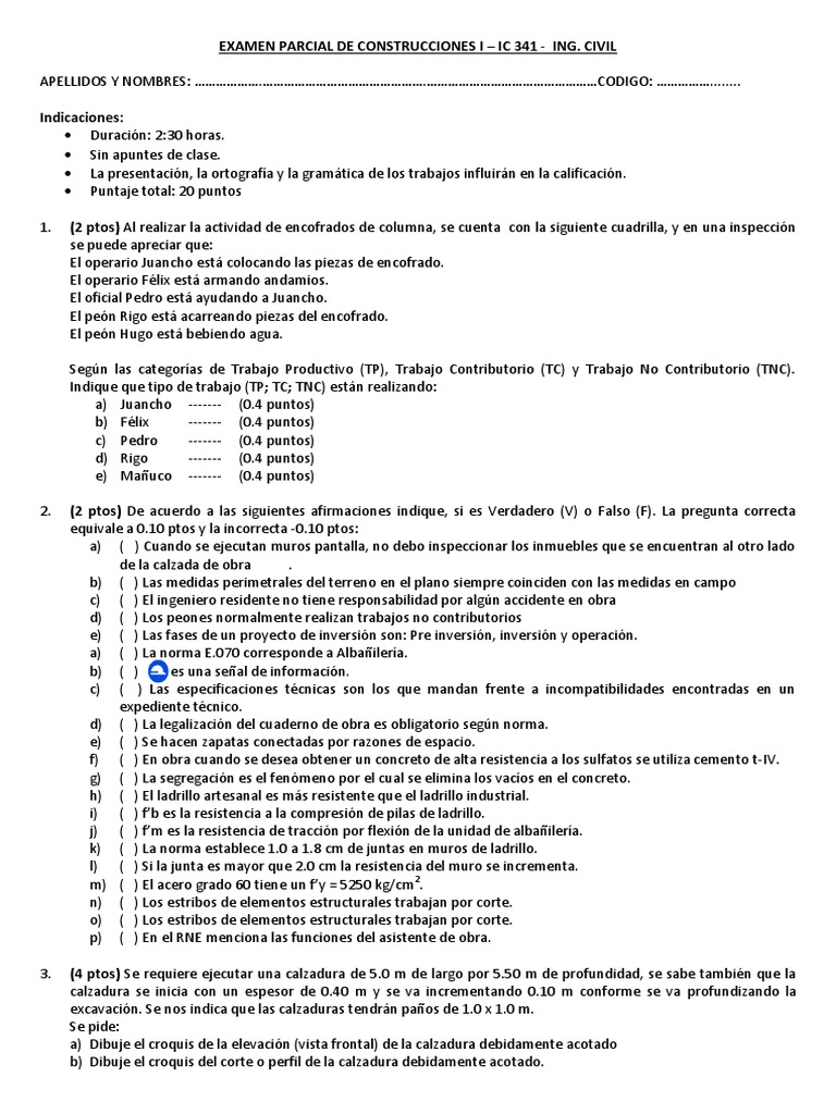 Examen Parcial Construcciones I | PDF | Hormigón | edificio