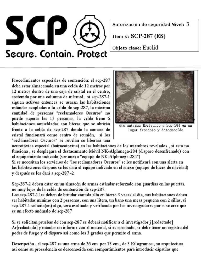 SCP-287 (ES) : Autorización de Seguridad Nivel: Item #: Objeto Clase ...