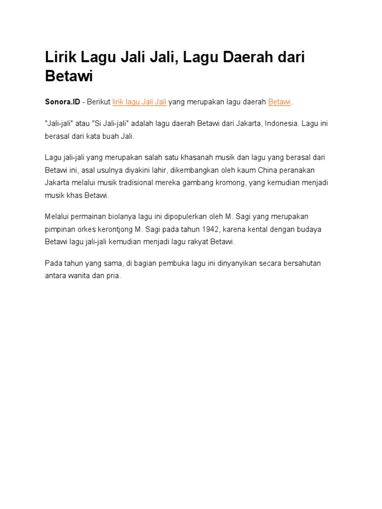 Modul P14. Lirik Lagu Jali Jali | PDF