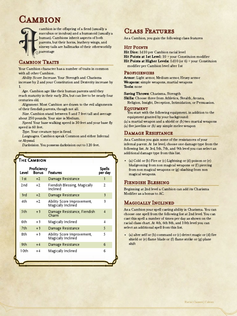 Cambion: Class Features | PDF | Gaming | Role Playing Games