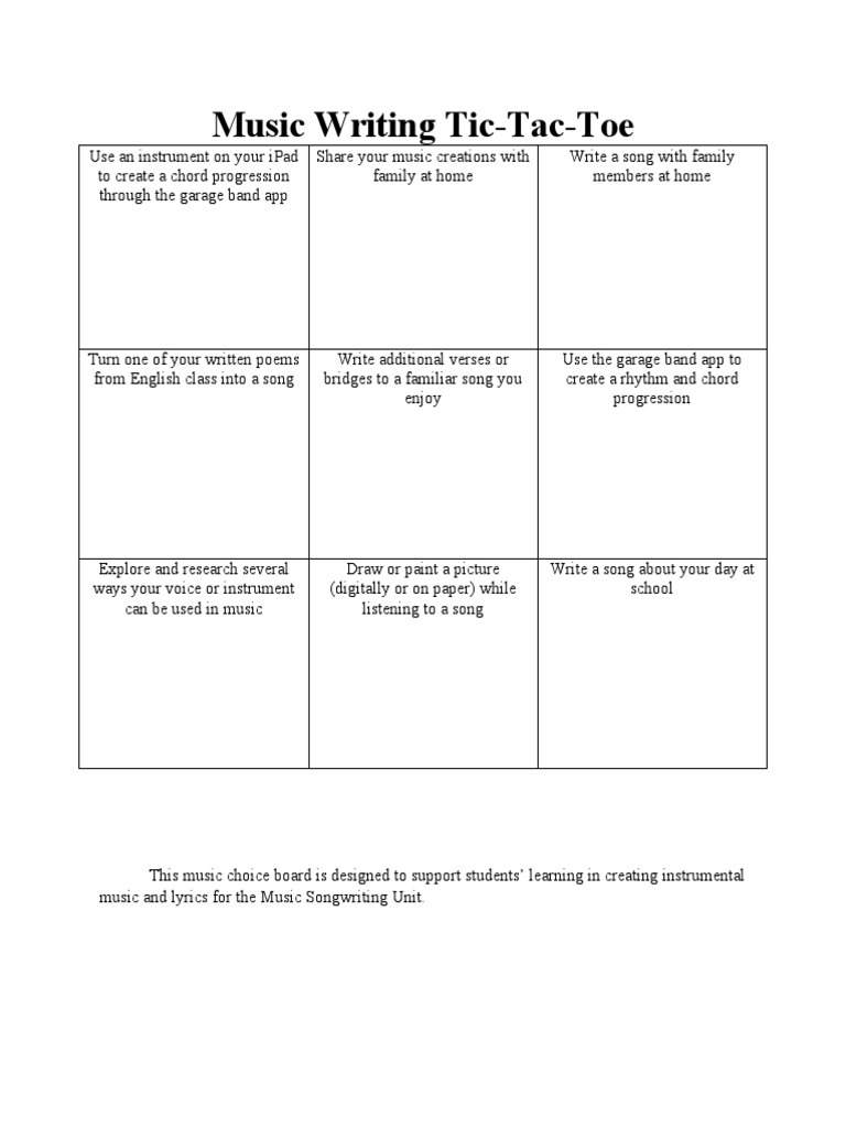 Music Tic-Tac-Toe | PDF | Song Structure | Garage Band