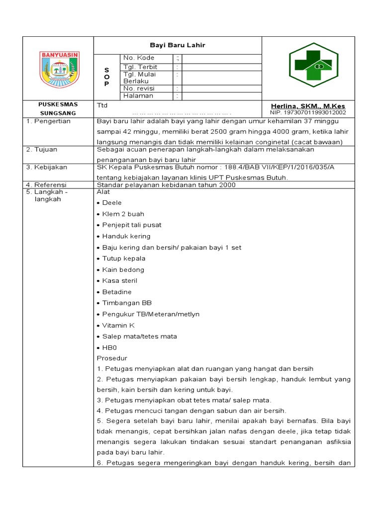 SOP Bayi Baru Lahir | PDF
